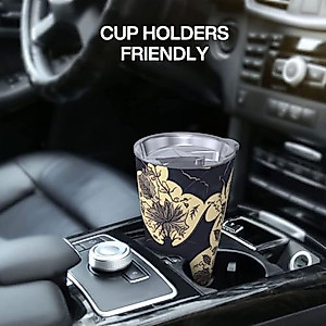 Bat Print Tumbler with Lid and Straw 20oz Stainless Steel Car Cup for Hot and Cold Drinks, Double Wall Insulated Travel Coffee Mug Reusable Drink Thermos Cup Birthday Gifts