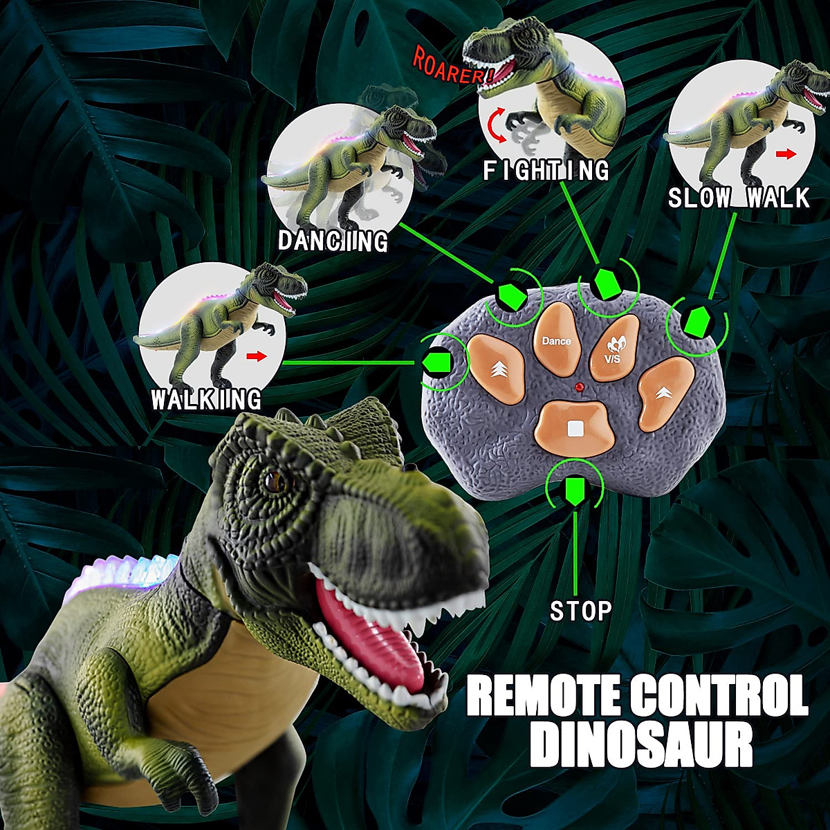 BFUNTOYS Electronic Dinosaur Toy, Remote Control Dinosaur and Walking Dinosaur Toys for Kids 3 4 5 6 7 8+Years Old Boys Girls with Dance&Fight Mode, Roar&Light,Big Robot T-Rex Gifts for Toddler