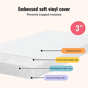 Dream On Me Holly 3” Fiber Portable, Greenguard Gold Certified, Waterproof Vinyl Cover, Lightweight Mini Crib Mattress, White