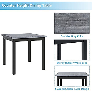 Counter Height Dining Table Set for 4, 5 Piece High Top Kitchen Table and Chairs, Dinning Room Small Breakfast Table Set, Square Pub Table and High-Back Chairs Set of 4, Black