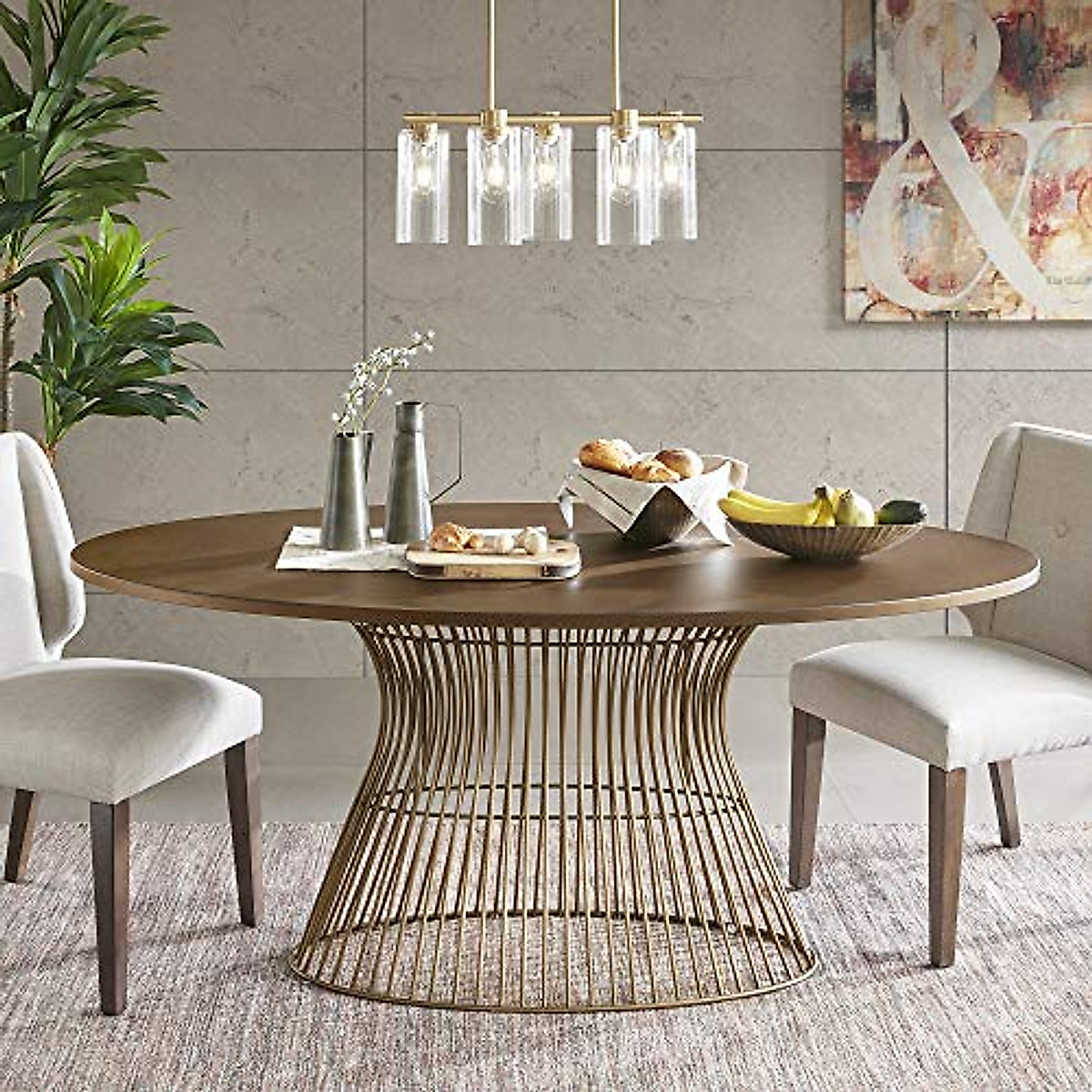 INK+IVY Mercer Dining Oval Solid Wood Tabletop, Metal Wire Frame Base Mid-Century Modern Style Dinner Tables, 70" Wide, Bronze
