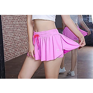 2 in 1 Flowy Workout Shorts Womens Gym Yoga Athletic Running Hiking Clothes Trendy Butterfly Spandex Comfy Lounge Sweat Skirt Summer(S, Hot Pink)