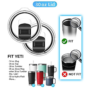 2PCS 30 oz Tumbler Lid for YETI, with 3 Black Magnetic Slider Replacement, Replacement Cup Lids Covers Compatible for YETI 30 oz Tumbler, 14 oz Mug and 35 oz Straw Mug
