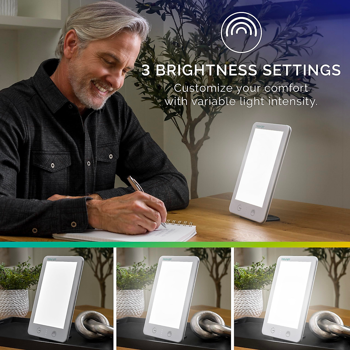 Verilux HappyLight Lumi Plus - Light Therapy Lamp with 10,000 Lux, UV-Free, LED Bright White Light with Adjustable Brightness, Countdown Timer, & Detachable Stand - Boost Mood, Sleep, and Focus