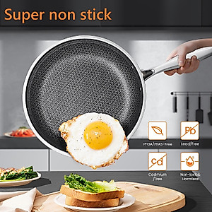 Stainless steel Pan with Lid 8 inch skillet non stick frying pans Stay-cool Handle, frying pans nonstick Dishwasher and Oven-Safe, pots and pans,Nonstick Frying Pan Suitable for All Stove, PFOA Free