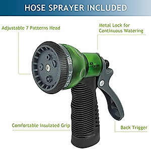 YESTAR 75Ft Garden Coil Hose 3/4" Solid Brass Fittings Leak Proof Connector Recoil Water Hose with 7-Pattern Spray Nozzle Easy to Storage, Kink Free Compact and Durable