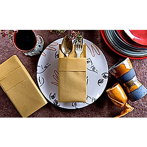 Gold Dinner Napkins Cloth Like with Built-in Flatware Pocket, Linen-Feel Absorbent Disposable Paper Hand Napkins for Kitchen, Bathroom, Parties, Weddings, Dinners or Events, Pack of 50