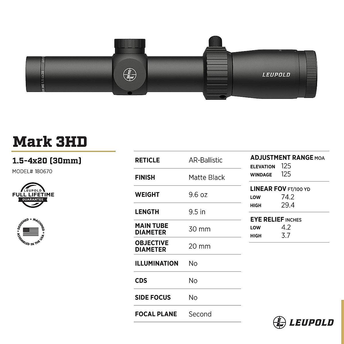 Leupold Mark 3HD 1.5-4x20mm Riflescope