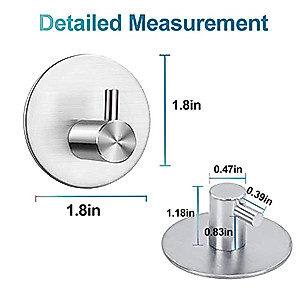 Aeiniwer Self Adhesive Hook Stainless Steel Waterproof Hook Sticky Hook Nailless Hook for Door Wall Home Bathroom Kitchen, Round, 4 Pack