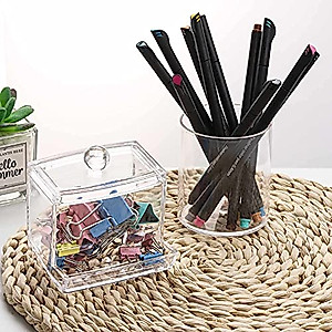 Tbestmax Plastic Qtips Holder Bathroom Container, 10/7 OZ Cotton Ball/Swabs Dispenser, Apothecary Jar Organizer for Storage 3 Pcs