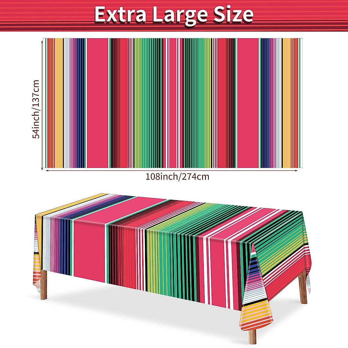 Hxezoc 3 Pack Disposable Plastic Mexican Serape Tablecloths, Mexican Fiesta Striped Party Table Cover for Mexican Party Wedding Birthday Party Decorations Outdoor Indoor Party Supplies