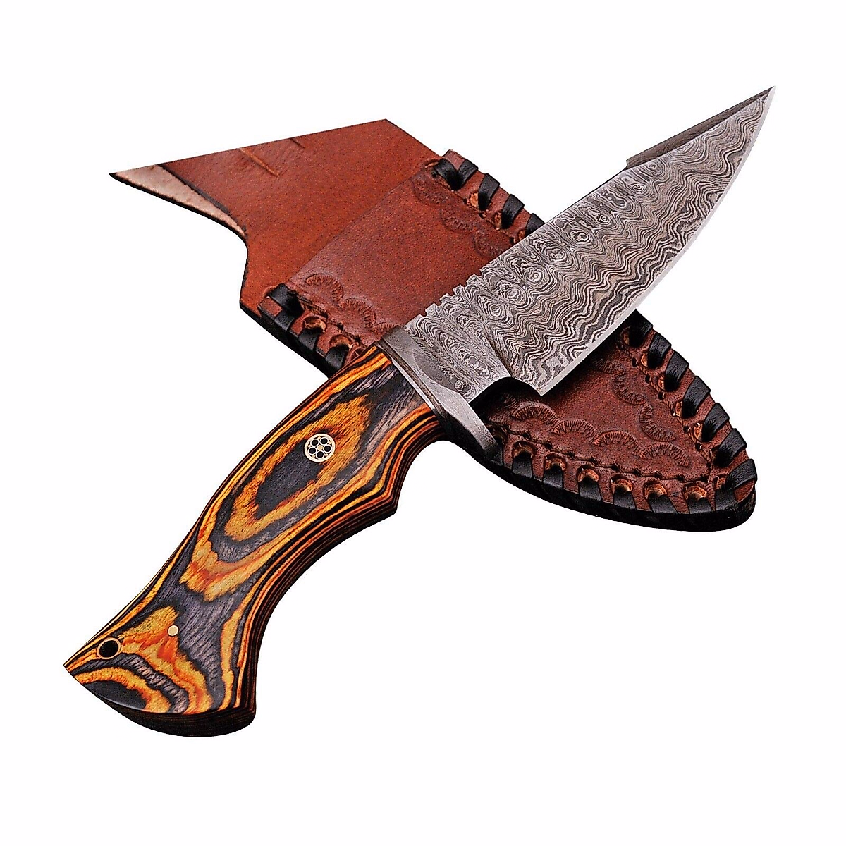 Darkest Fears Damascus Steel Fixed Blade Survival Hunting Knife Fire Glow Pakkawood Handle