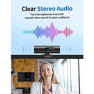 SAMOMO Webcam with Dual Microphones, 1080P Full HD Computer Camera for Laptop/Desktop, Autofocus, Privacy Cover, Auto Light Correction, USB Web Cam for Video, Teaching, Streaming and Gaming