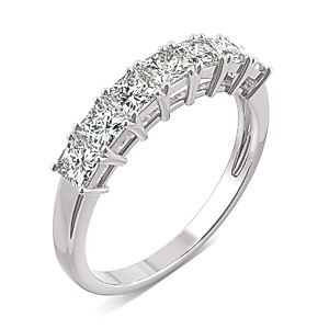 Charles & Colvard Created Moissanite 3mm Princess Cut Wedding Band for Women | 1.26 cttw DEW | Lab Grown | Solid 14K White Gold with Rhodium | Size 9