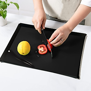 Extra Thick Foldable Cutting Board with Lip, Flexible Plastic Cutting Board Mats for Kitchen, Black Cutting Boards for Meat, Nonslip Cutting Mats, BPA Free, Dishwasher Safe, Set of 3