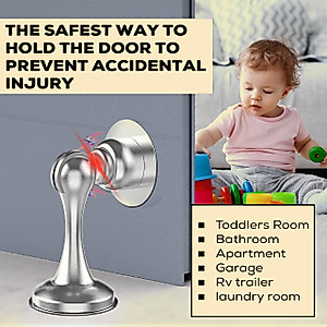 OmHome Magnetic Door Stop Silver Pack of 1 Soft-Magnetic Door Catch, Magnetic Door Stoppers for Bottom of Door, Practical, and No-Drill Solution with 3M Self Adhesive Pads to Hold Wide Doors Securely