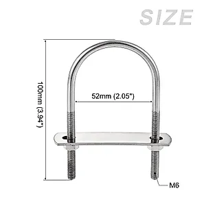 METALLIXITY U Bolts (M6x52x100mm), Round U Bolt 304 Stainless Steel with Nuts Plates Washers - for Construction, Pipe
