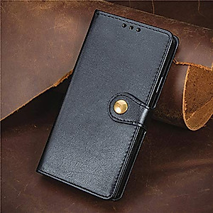 SATURCASE Case for Oppo Reno2 Z, Premium PU Leather Flip Round Magnet Wallet Stand Card Slots Protective Cover with Hand Strap for Oppo Reno2 Z (Black)