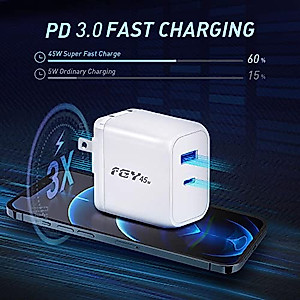 FGY USB C Wall Charger, 45W GaN II Fast Charger Dual Port Charging Block, Fast Charging for iPhone14/13/12/11/Pro Max/Pro, MacBook Pro/MacBook Air, iPad Pro/Air/Mini, Samsung Galaxy S22/S21 Series