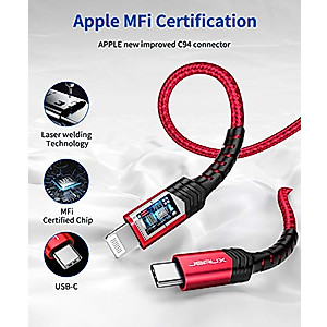 JSAUX USB C to Lightning Cable [2 Pack 6FT], [Apple MFi Certified] iPhone 13 Charger Cable Compatible with iPhone 14/13 Pro/13 Pro Max/12 Pro/11 Pro Max/X/XS/XR/8, iPad 9th 2021, AirPods Pro-Red