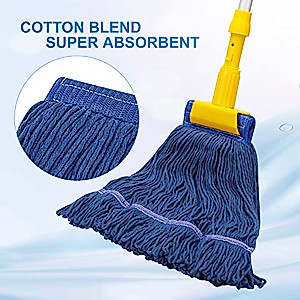 3 Pack,String Cotton mop Heads, Rope mop Heads, Heavy Duty Commercial mop Heads, Wet Industrial Blue Cotton Ring end Replacement mop Heads, Industrial mop Heads, Machine Washable (Blue)