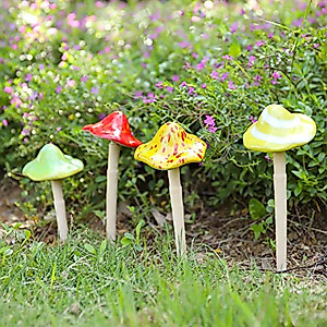 Ceramic Mushroom Garden Decor - 4pcs Ceramic Mushrooms for Garden, Mushroom Statue Decor, Fairy Garden Lawn Ornament Decor