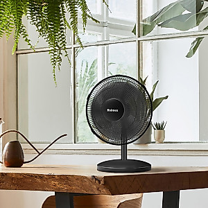 HOLMES 12" Table Fan, 75° Oscillation, 3 Speeds, 15° Adjustable Head Tilt, Ideal for Home, Bedroom or Office, Black