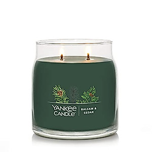 Yankee Candle Balsam & Cedar Scented, Signature 13oz Medium Jar 2-Wick Candle, Over 35 Hours of Burn Time, Christmas | Holiday Candle
