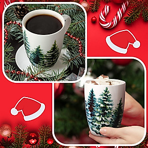 Suttmin 4 Pcs Christmas Tree Ceramic Mugs 12 oz Holiday Coffee Mugs Set Merry Christmas Coffee Mugs Green Tree Stackable Drinking Cups White Tea Cups for Coffee Milk Tea Hot Cocoa Xmas Winter Gifts