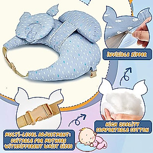 Geelin Nursing Pillow Soft Nursing Pads Set Include Breastfeeding Pillows with Adjustable Waist Strap 4 Pieces Breast Pads Reusable Postpartum Essentials for Baby Breastfeeding, Gray and White