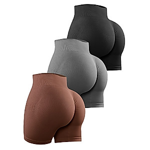 YNNTHY Women's 3 Piece Workout Shorts Scrunch Butt Lifting High Waist Gym Biker Shorts Seamless Ruched Booty Yoga Shorts S-XL(Y61XL-B/Br/Grey)