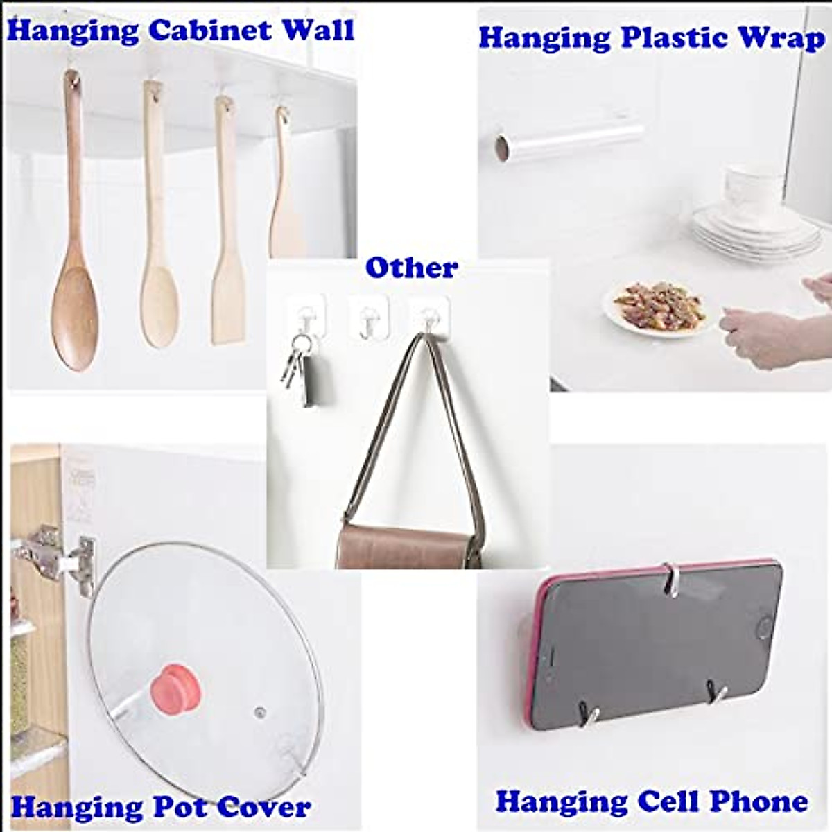 Aecyidk Adhesive Hooks 20 Packs Utility Command Hooks 22 lbs(Max) Self Adhesive Heavy Duty Wall Hooks Waterproof Transparent Hooks Kitchen Door Home Improvement Sticky Hook