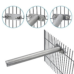 Wontee Bird Perch Stand Stainless Steel Parrot Cage Perch Accessories for Parakeets Cockatiels Conures African Greys Macaws Amazon Parrots (XL (11.8"x1.3")