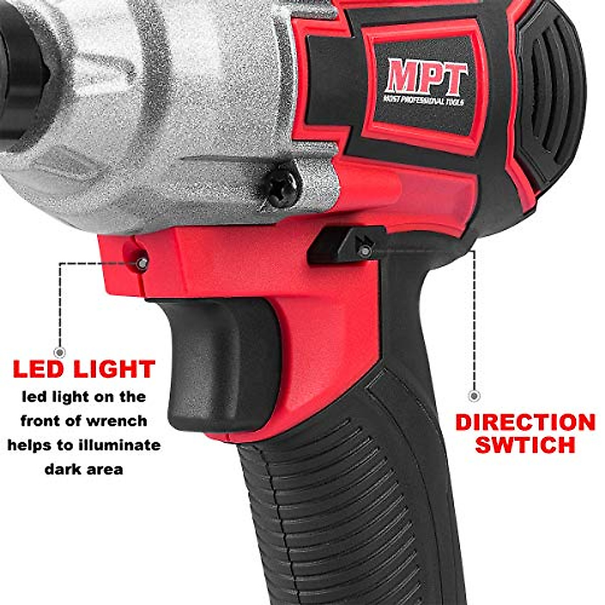 MPT Impact Torque Wrench Cordless, 21V 1/2-inch Brushless Impact Driver with 3.0Ah Li-ion Battery Fast Charger, 250 Ft-lbs(350N.m) Impact Gun/Drill for Car Tires