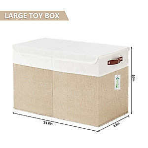 Bagnizer Large Toy Storage Box with Lids, Collapsible Sturdy Baby Storage Organizer Chest Bin Basket for Kids, Boys, Girls, Playroom, Nursery, Bedroom, Closet 25"x13"x16" (Beige and White)