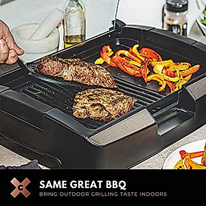 Crux Smokeless Indoor BBQ Grill with Viewing Window, Faster Preheat, Large PFOA-Free Non-Stick Grilling Surface for Healthy Family Sized Meals, Dishwasher Safe Parts, Black, compact (17168)