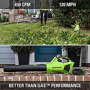 Greenworks 40V (120 MPH / 450 CFM) Cordless Axial Blower, 4Ah USB Battery (USB Hub) and Charger Included