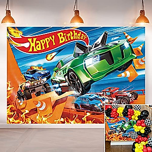 Hot Car Birthday Party Supplies Hot Race Car Birthday Decorations Racing Car Backdrop for Boys Cars Theme Video Game Background Banner Wall Decor Photo Booth Props 7x5FT