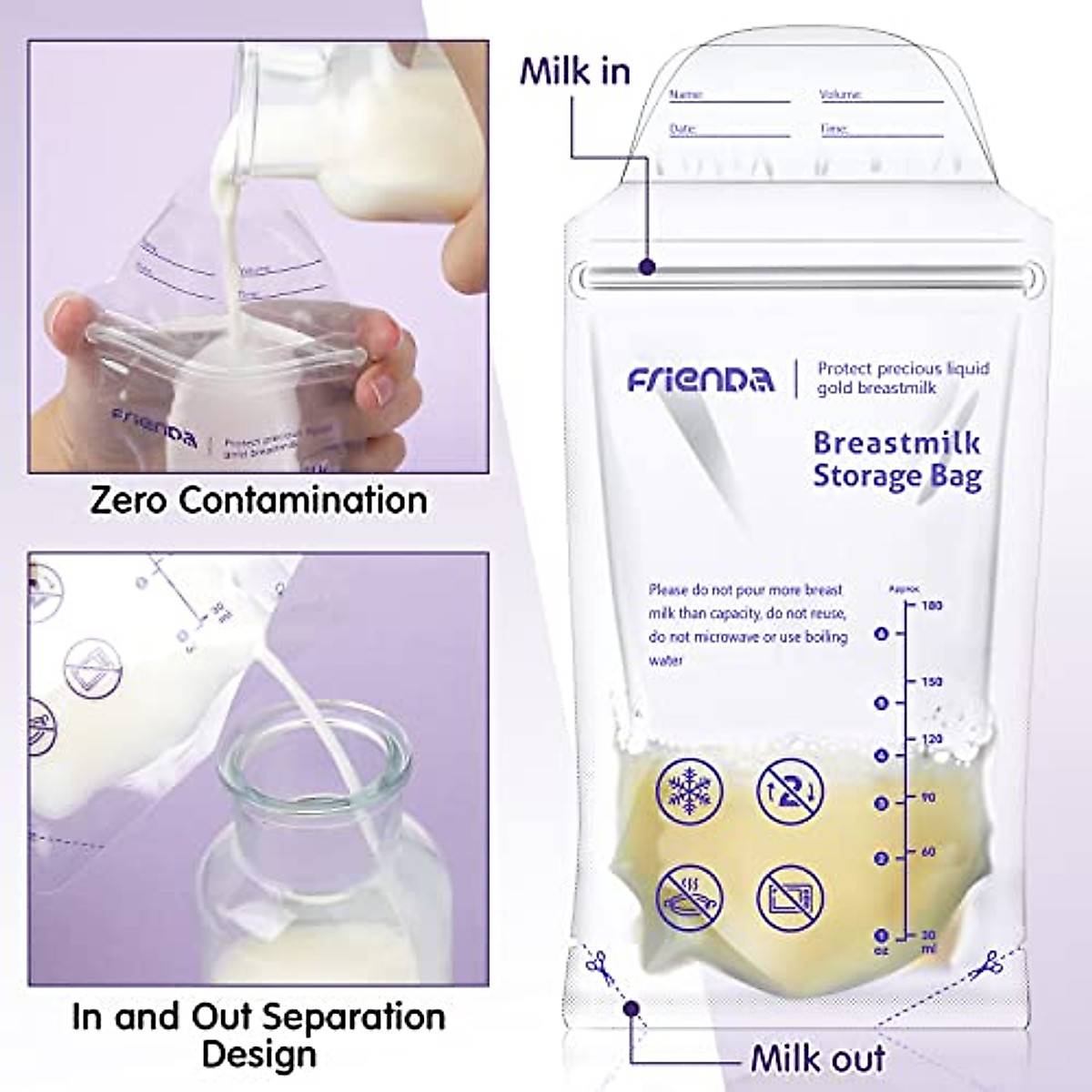 360 Count Breastmilk Storage Bags 6 OZ No Leak Zipper Seal Breast Milk Bags Disposable Double Opening Self Standing Pouches Freezer Milk Storage for Breastfeeding