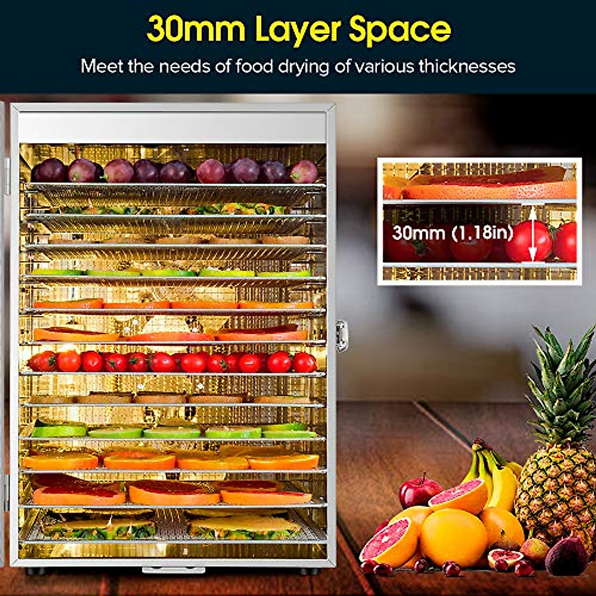Kwasyo Food Dehydrator Machine, 12 Trays ALL Stainless Steel, Dual fan 360° Efficient Drying, 24H Adjustable Timer & 68℉ to 194℉ Temperature Control, Overheat Protection, Food Dryer for jerky meat fruit vegetable Pet Treats, 800W