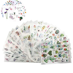 Plant Stickers 24 Sheets 520 Non-Repeating Green Cute Cactus Watercolor Plant Decorative Stickers for Stationery Stick Label DIY Diary Scrapbook Planner Album Journal Laptop Decoration