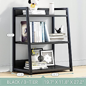 IOTXY 3 Tier Open Bookshelf - Steel and Wood Display Stand, 50CM Width Floor-Standing Bookcase, Black
