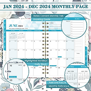 2024 Planner - Planner/Calendar 2024, Jan 2024 - Dec 2024, 2024 Planner Weekly and Monthly with Tabs, 6.3" x 8.4", Hardcover with Back Pocket + Thick Paper + Twin-Wire Binding - Petunia