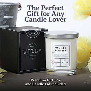 Willa Vanilla & Amber Highly Scented Candle - All Natural Soy Wax Luxury Candles Made in The USA with Essential Oils - Best for a Home / Aromatherapy / Gift / Spa / Bathroom 9oz Jar Candle