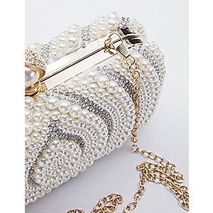 meilun Women's Pearl Clutch Purses Glliter Banquet Handbag Evening Bags (White 1)
