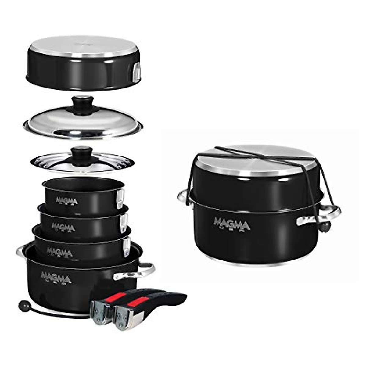 Magma Products, A10-366-JB-2-IN, Gourmet Nesting 10-Piece Jet Black Stainless Steel Induction Cookware Set with Ceramica Non-Stick