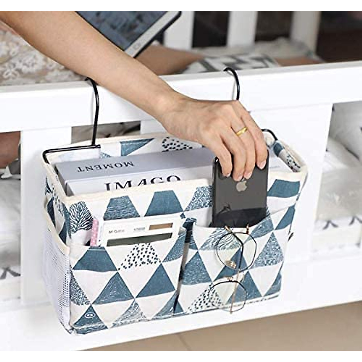 UJLN Bedside Caddy Hanging Bed Organizer Storage Bag Pocket for Bunk and Hospital Beds, College Dorm Rooms Baby Bed Rails (D-Style)