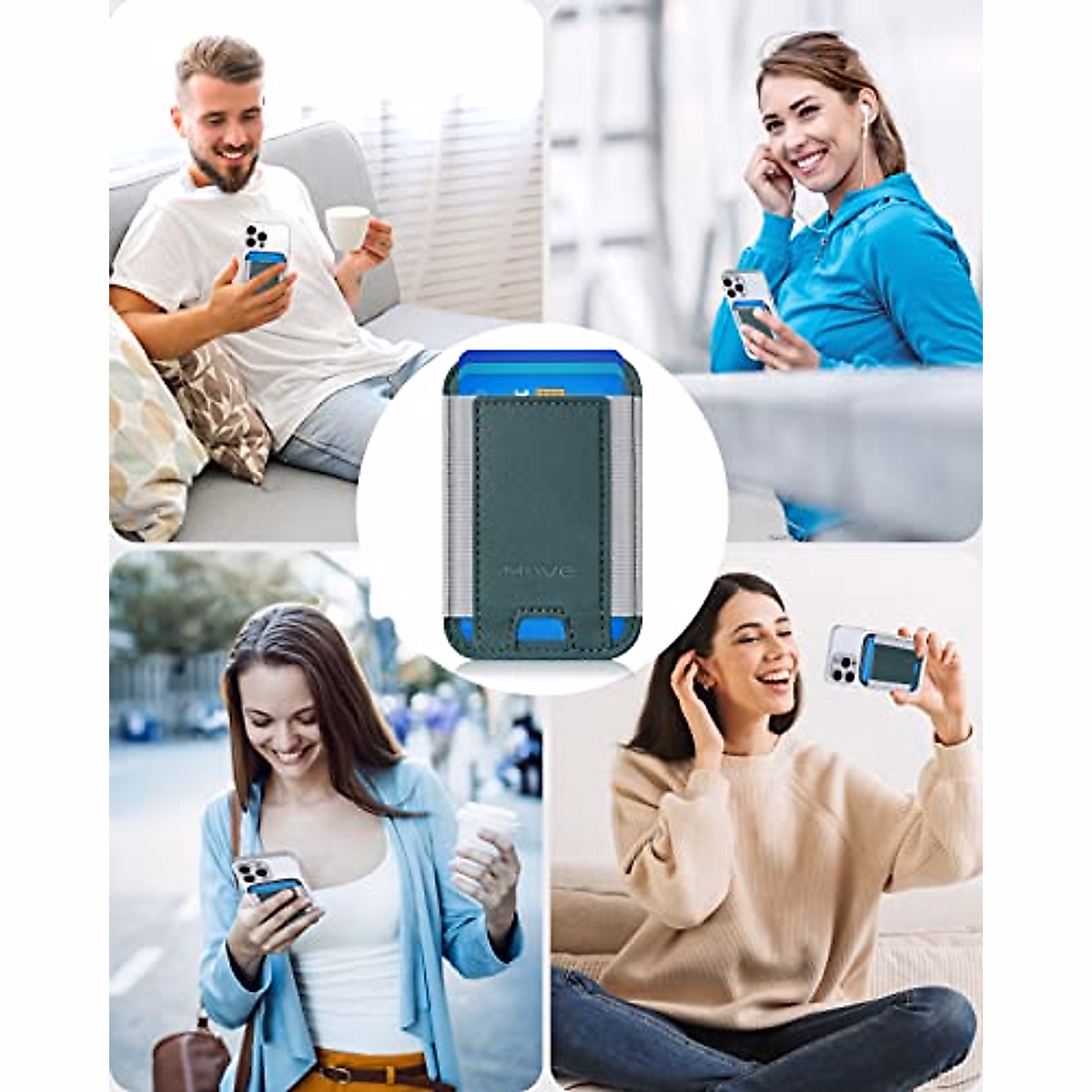 Phone Card Holder, Premium Leather Phone Wallet Stick On, Strong Adhesive Cell Phone Pocket Credit Card Holder for Phone Compatible with iPhone, Samsung & Most Smartphones, Fit 7 Cards, Green, 1 Pack