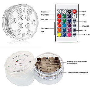 UBEGOOD Submersible LED Lights with Remote, Waterproof Underwater Led Lights [Battery Operated] Decoration Light for Aquarium, Hot Tub, Pond, Pool, Base, Vase, Garden, Wedding, Party [4 Pack]