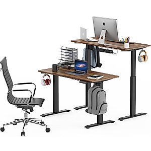 SHW 55-Inch Large Electric Height Adjustable Standing Desk, 55 x 28 Inches, Walnut